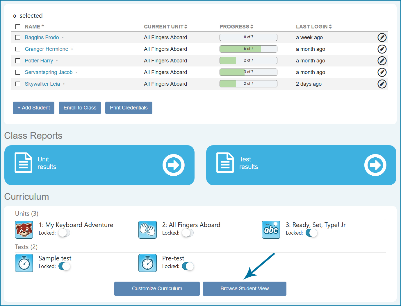 Browse Student View – TypeTastic